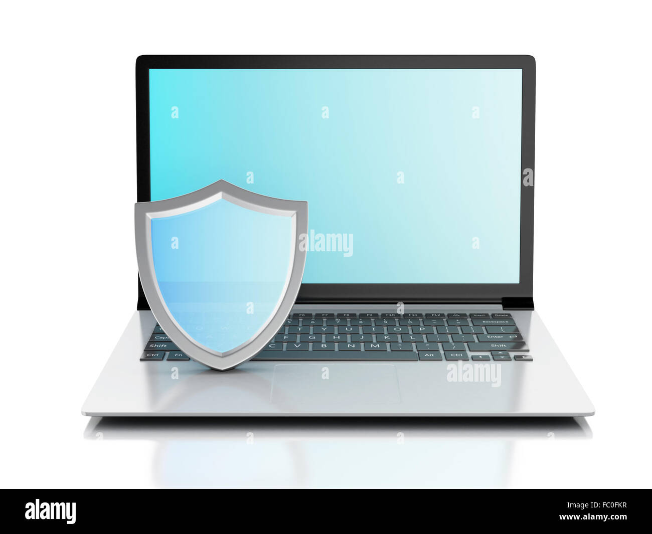 3d laptop with shield. internet security, antiviru Stock Photo - Alamy