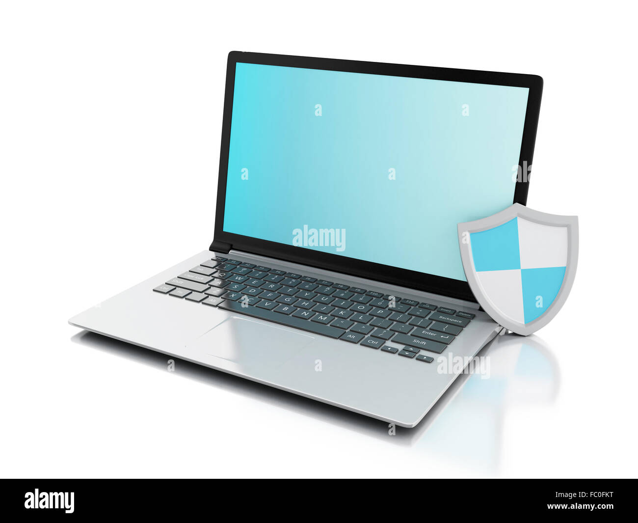 3d laptop with shield. internet security, antiviru Stock Photo - Alamy