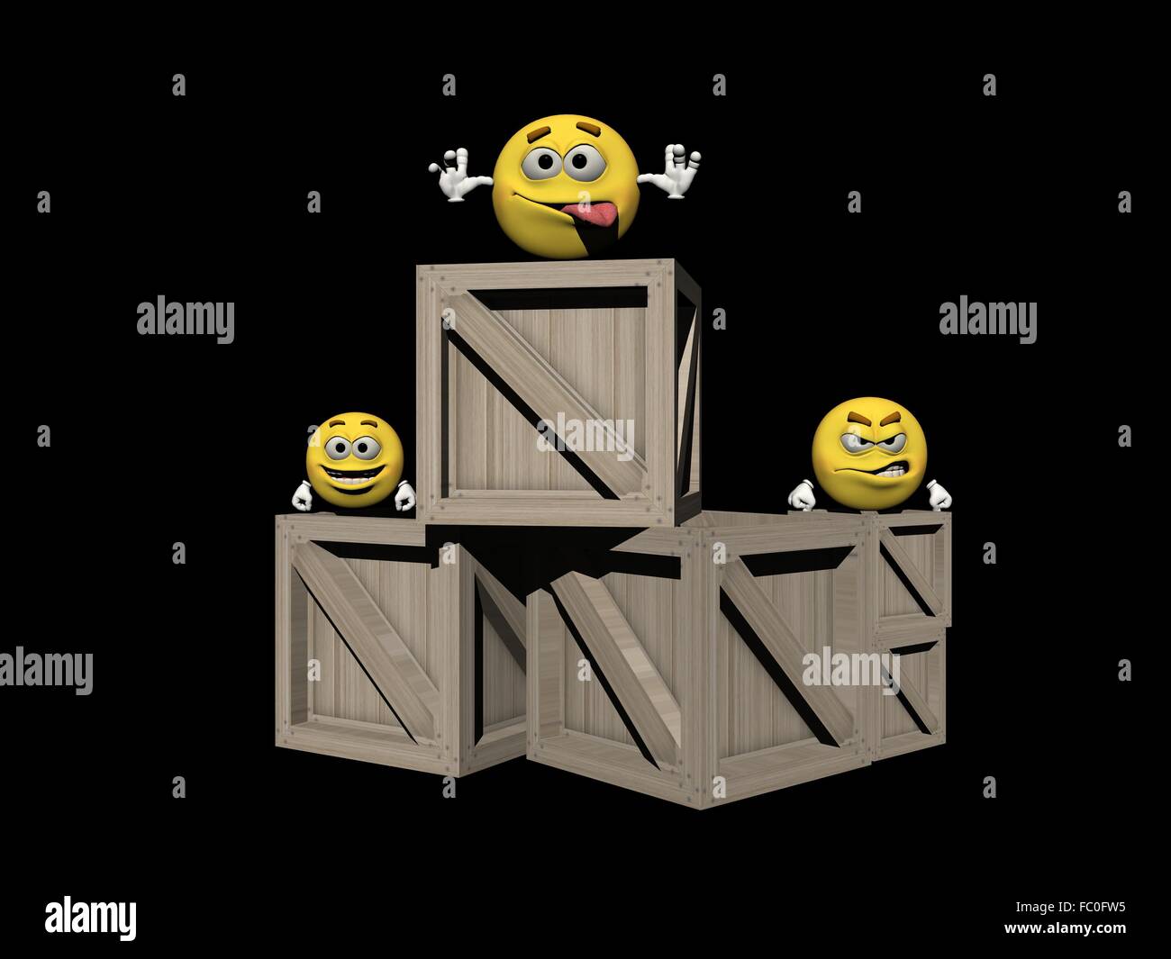 Several emoticon on boxes - 3d render Stock Photo - Alamy