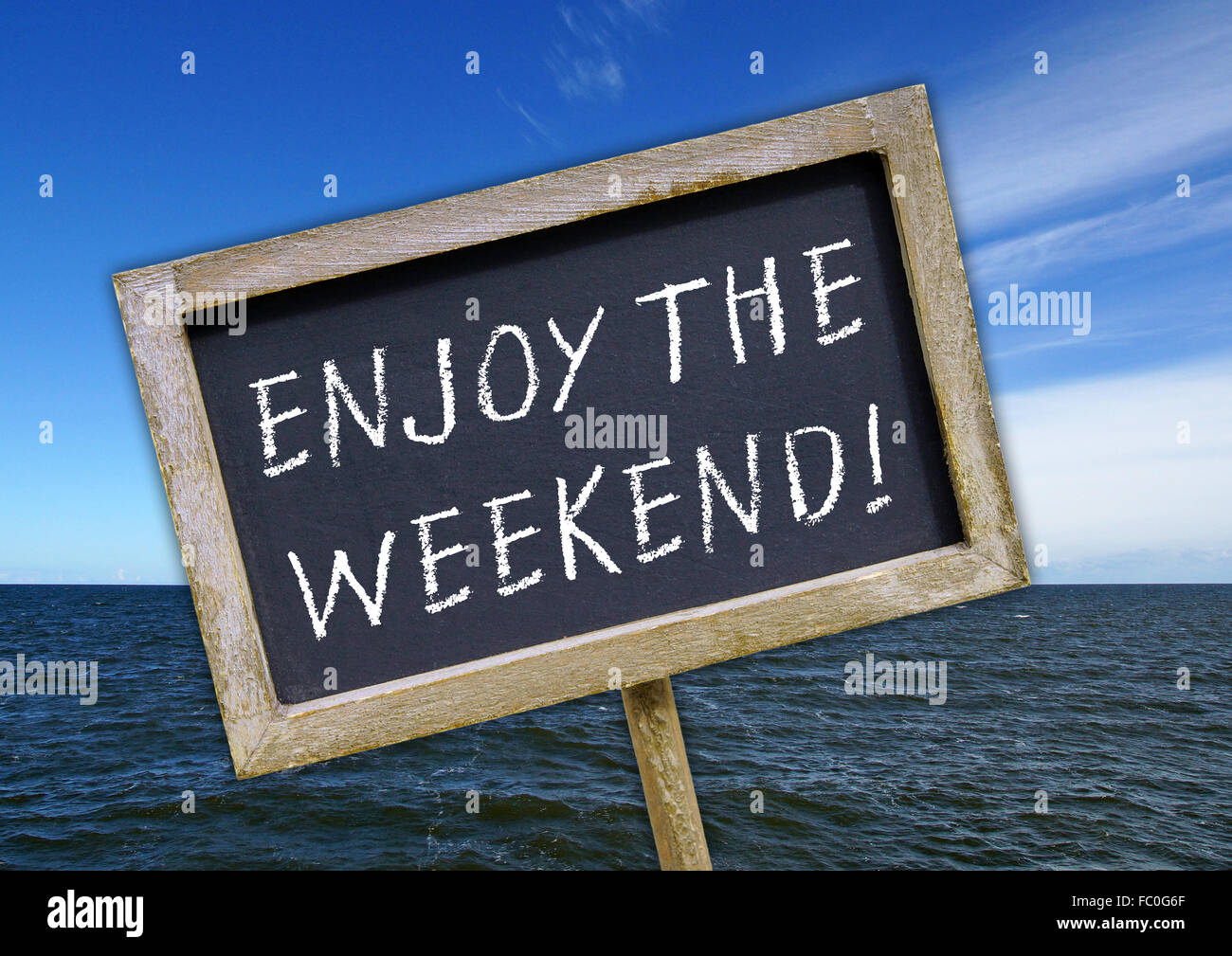 Happy weekend water text hi-res stock photography and images - Alamy