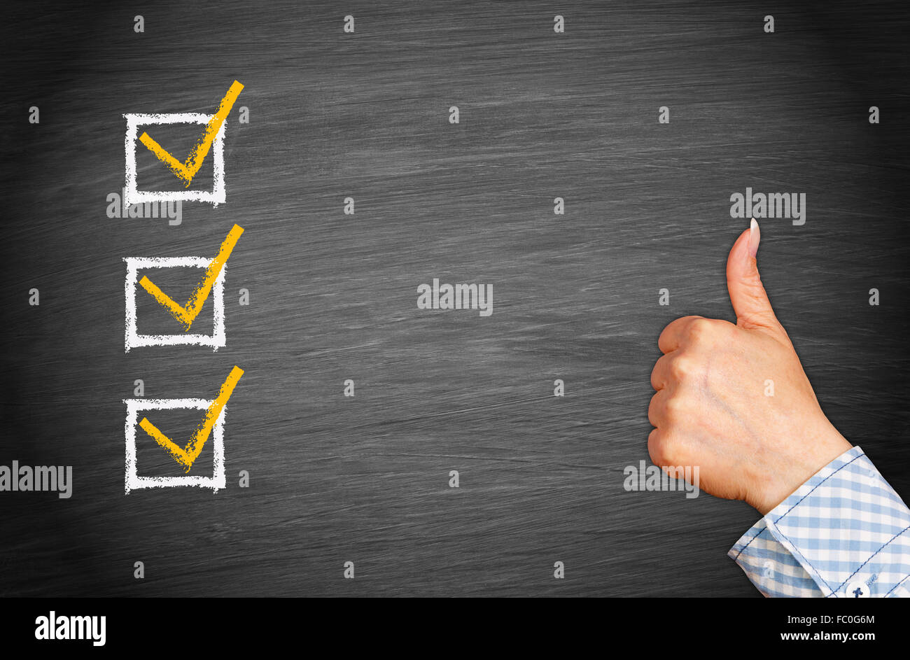 Thumbs up checkbox list Stock Photo - Alamy