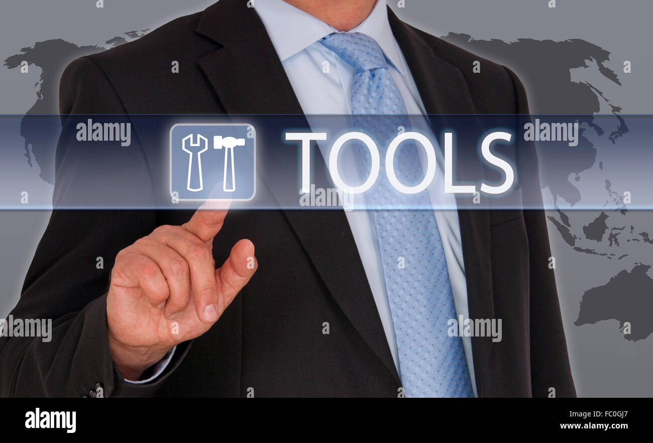Tools - Businessman with touchscreen Stock Photo - Alamy