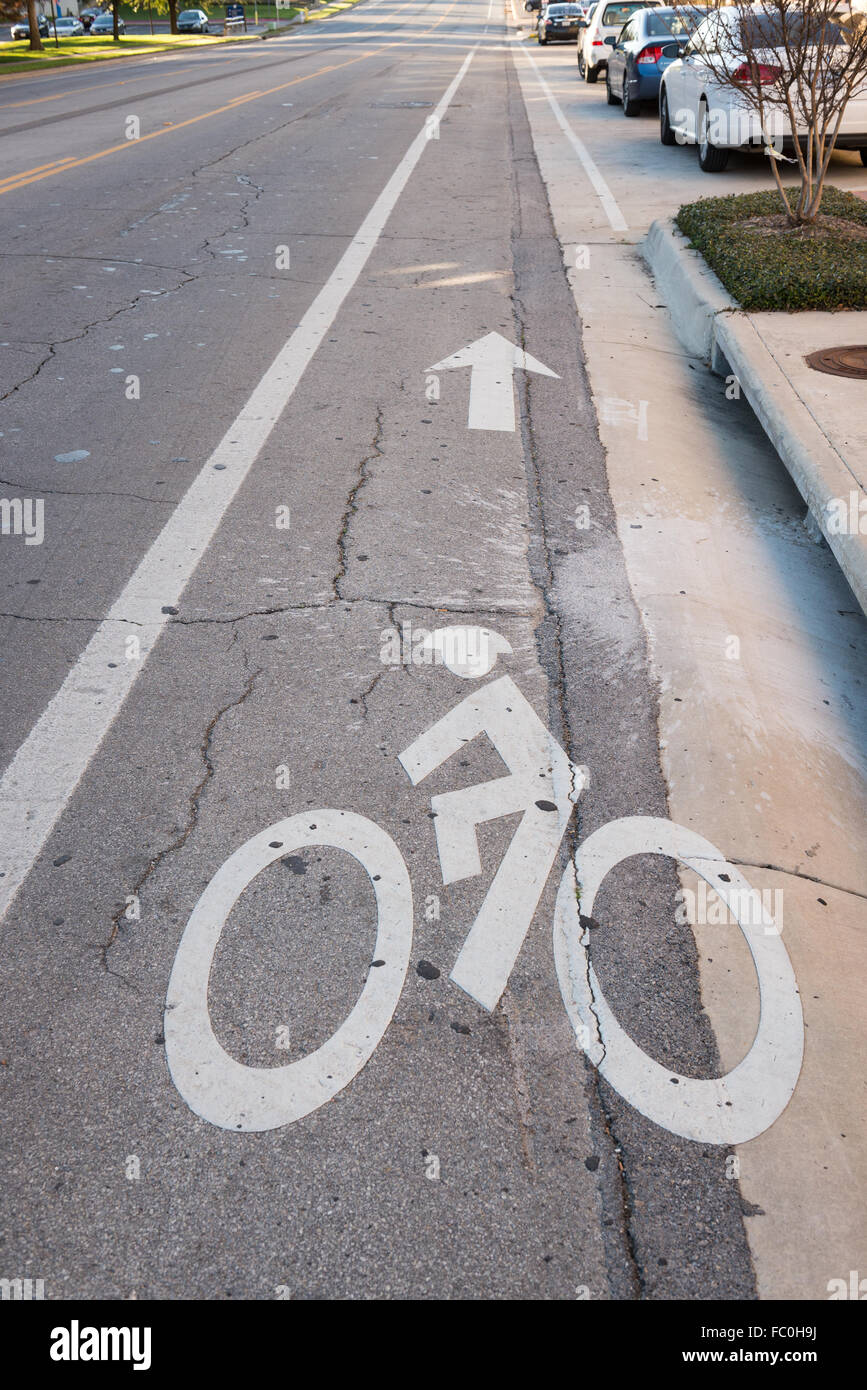 bicycle sign on a bicycle lane with arrow of direction Stock Photo - Alamy