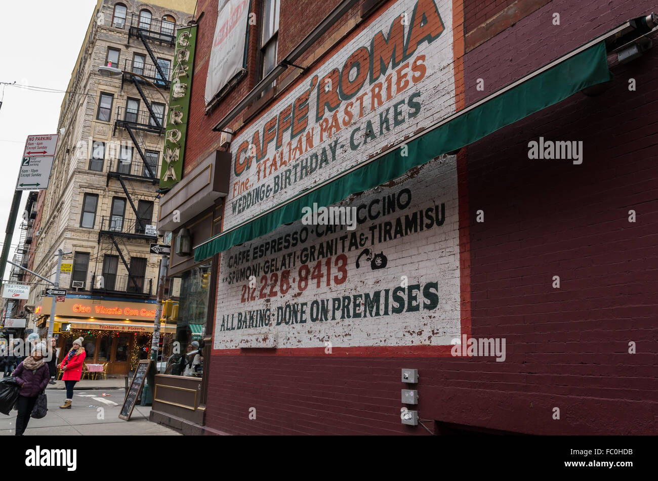 Exterior of the Caffe Roma building in Little Italy, NYC with ...