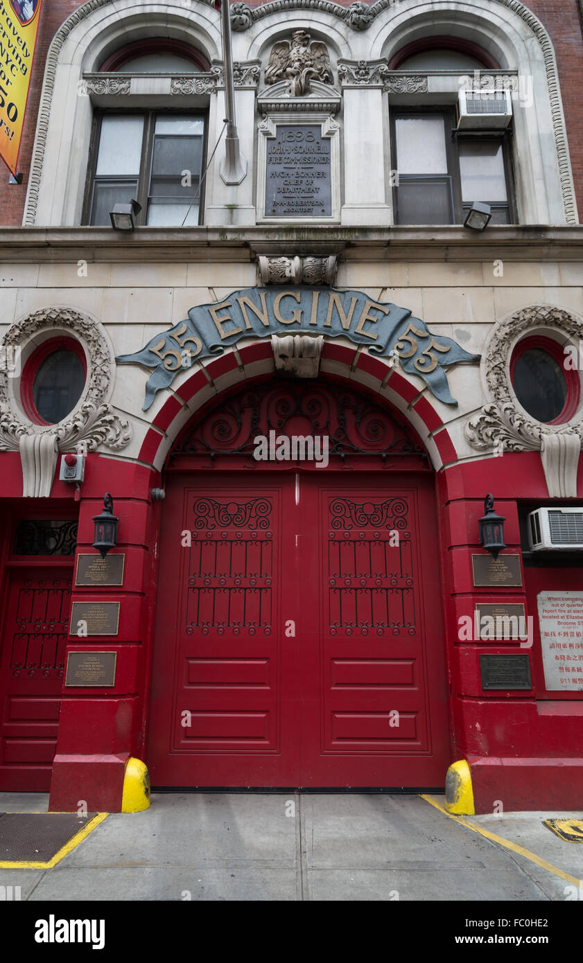 Engine 55 fire station on Broome Street with ornate signage ...