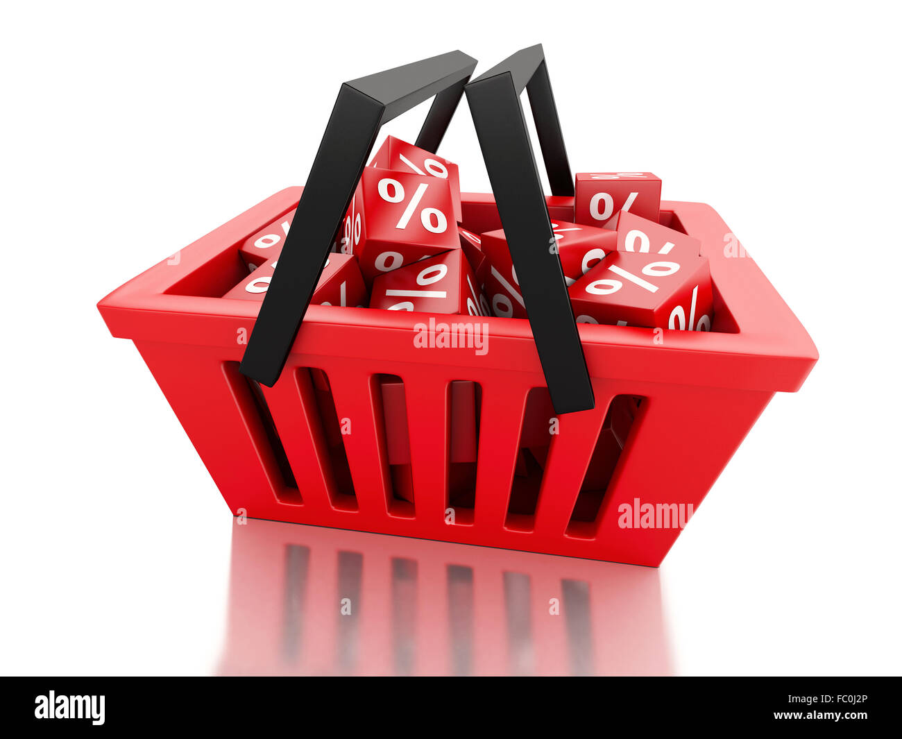 3d Shopping basket with discount cubes on white ba Stock Photo - Alamy