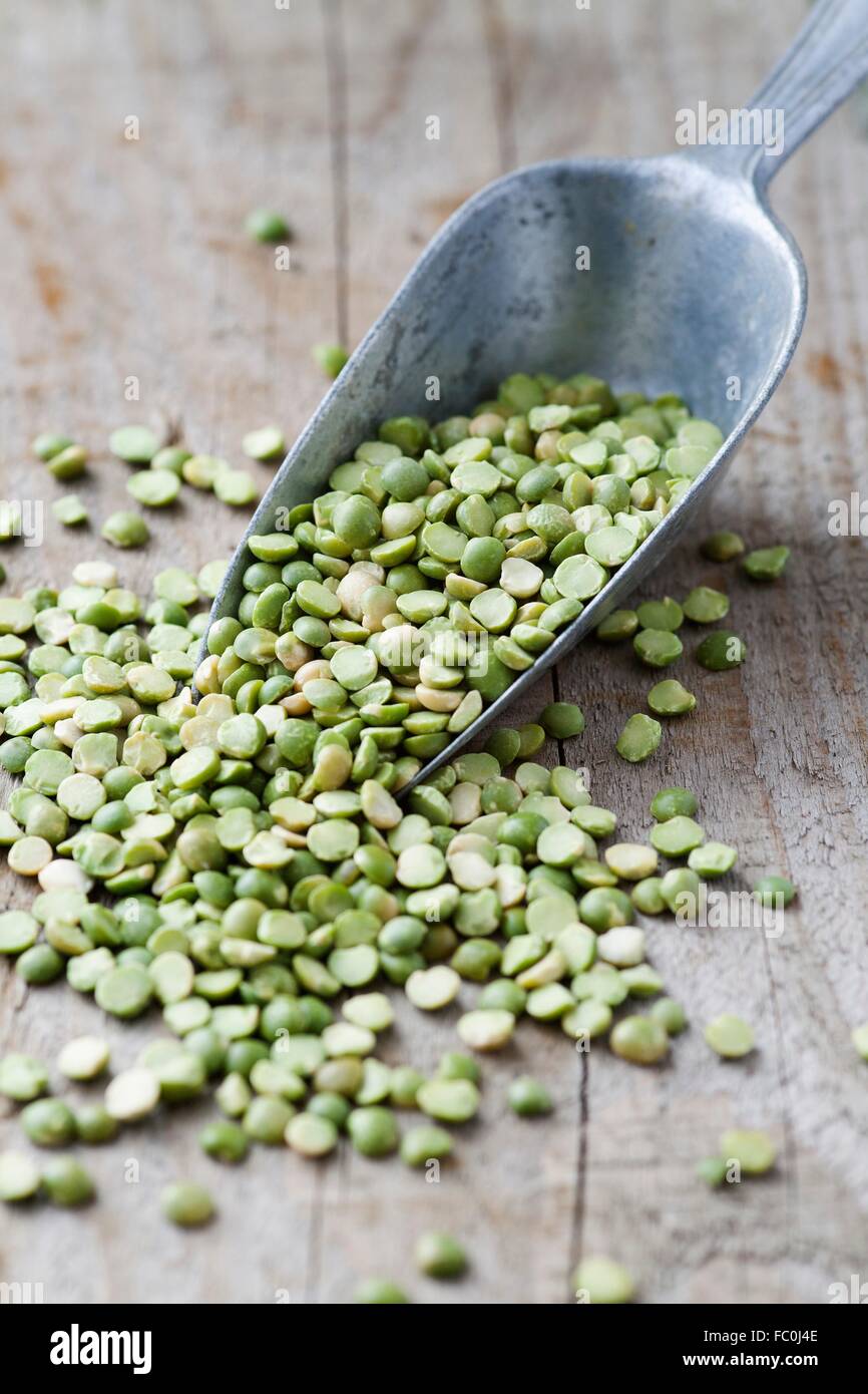 Green split peas in a metal grain scoop Stock Photo - Alamy