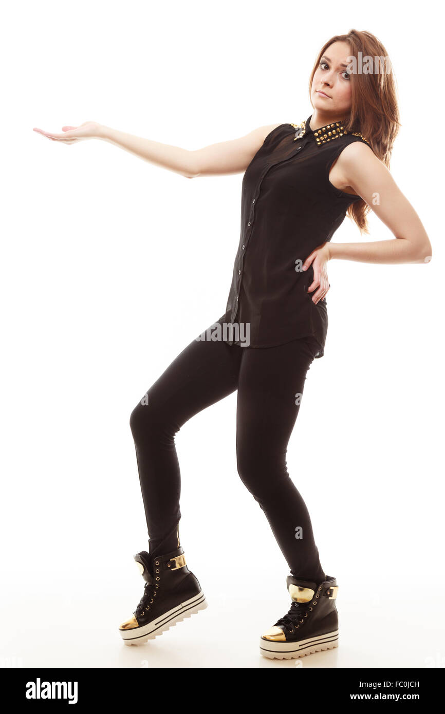 teen girl showing open hand with copy space Stock Photo - Alamy