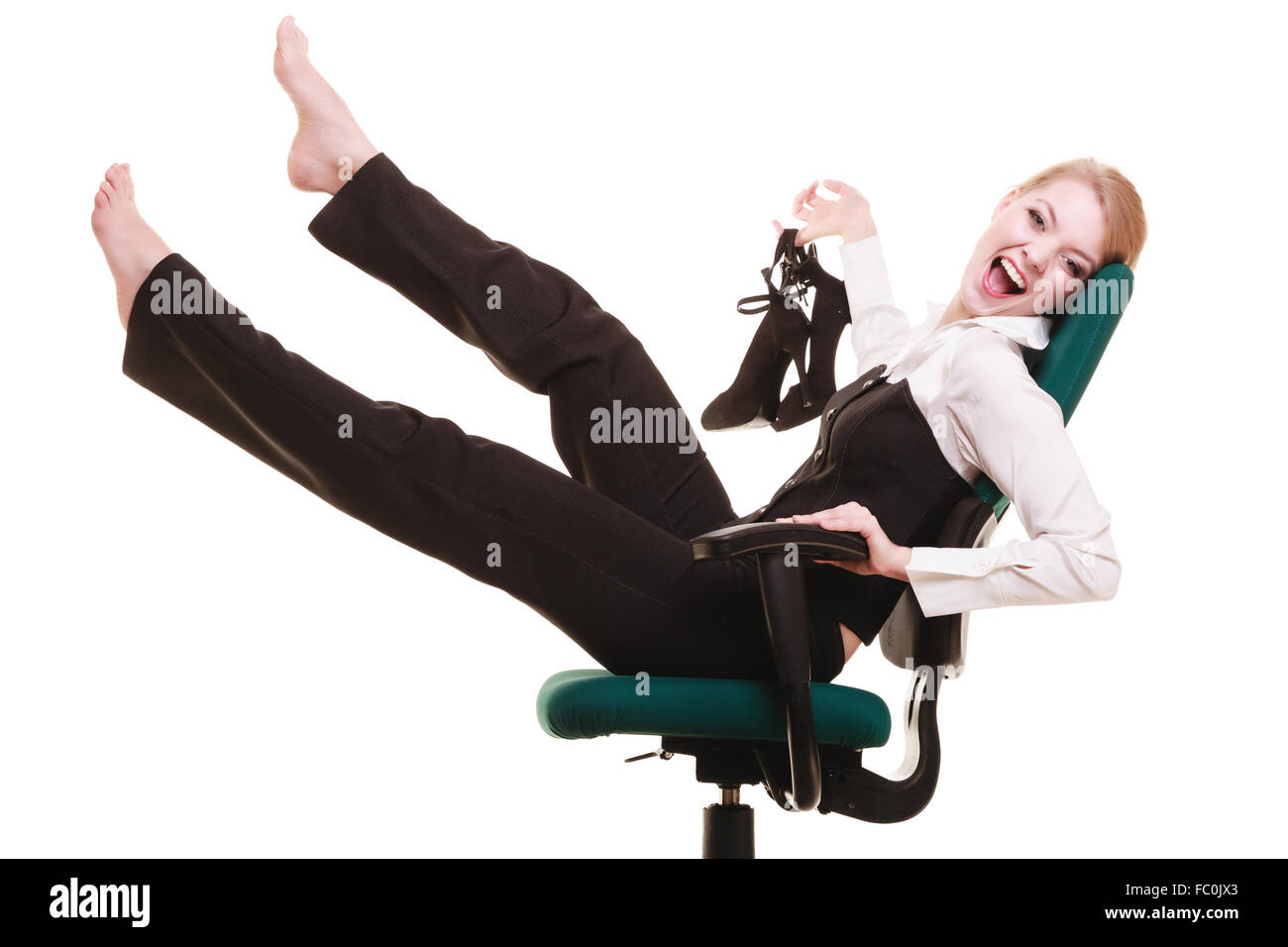 Break from work. Businesswoman relaxing on chair Stock Photo - Alamy