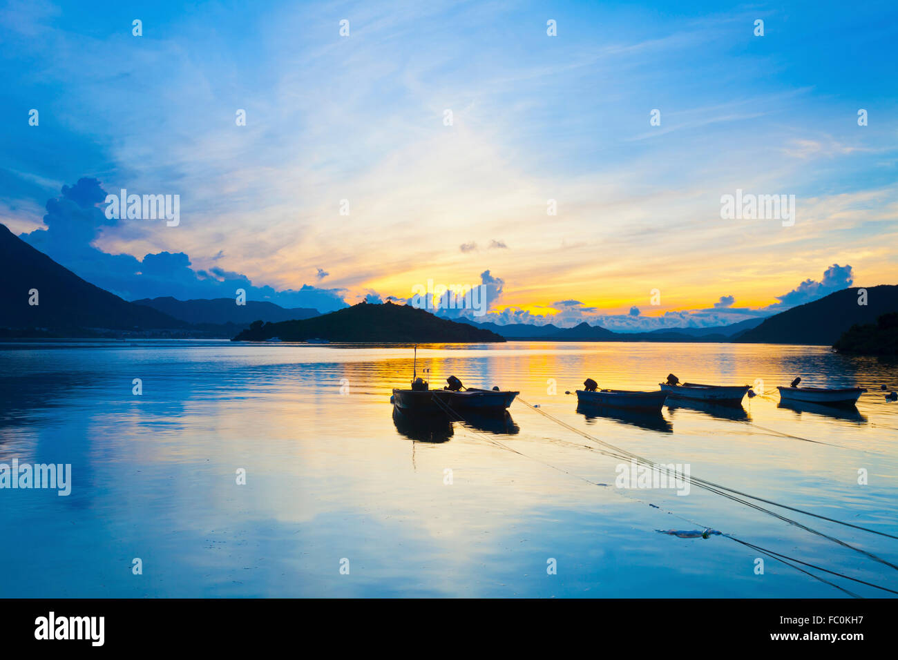Sea landscape nature background with boats Stock Photo - Alamy