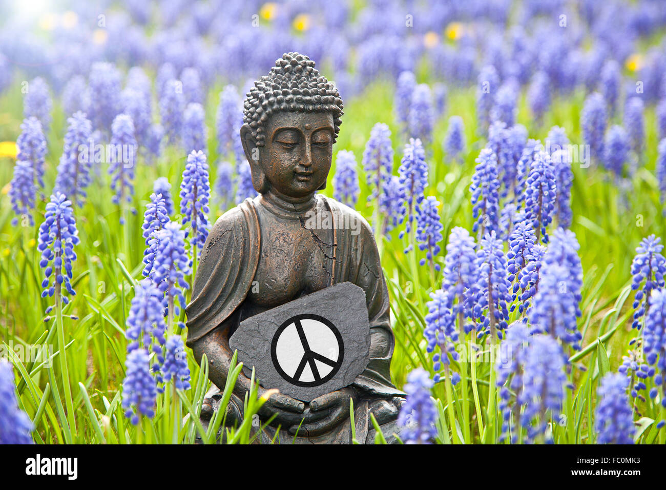Buddha statue with the Peace Sign Stock Photo - Alamy