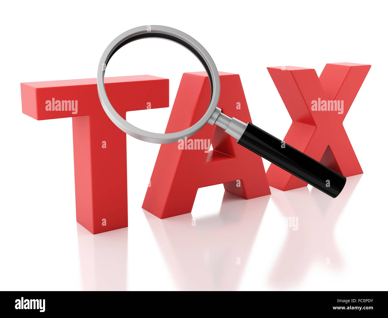 3d tax and a magnifying glass white background Stock Photo - Alamy
