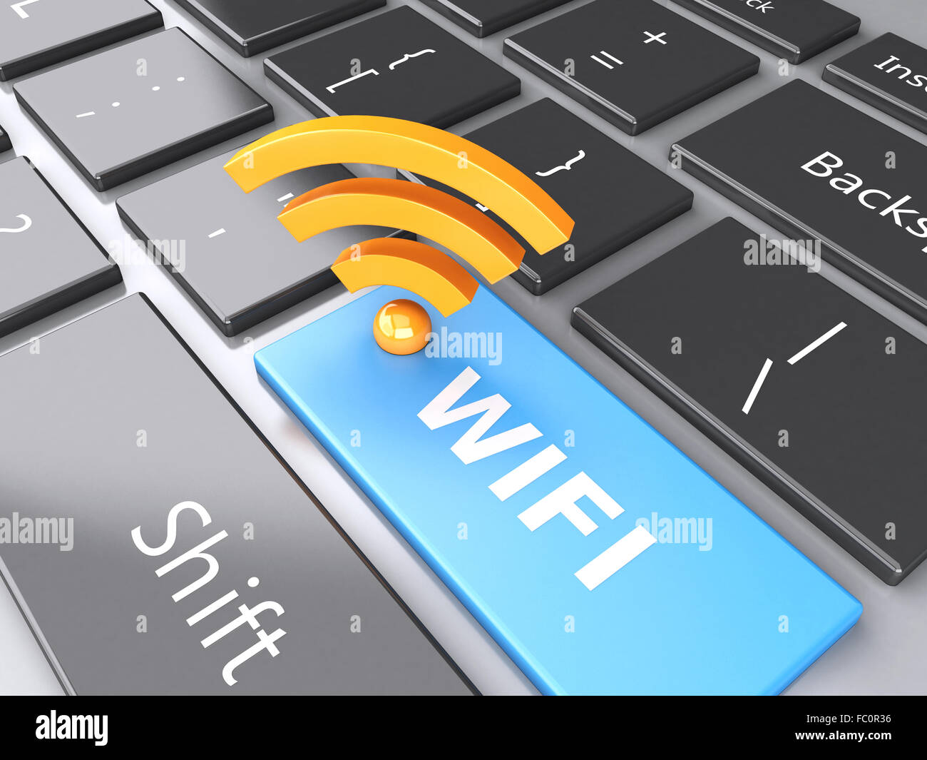 wifi button on computer keyboard. 3d illustration Stock Photo - Alamy
