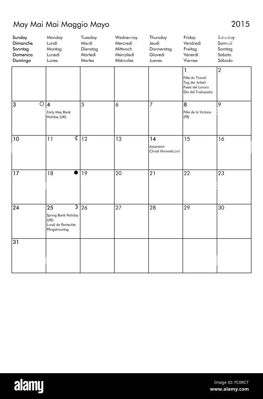 2015 Calendar - May Stock Photo - Alamy