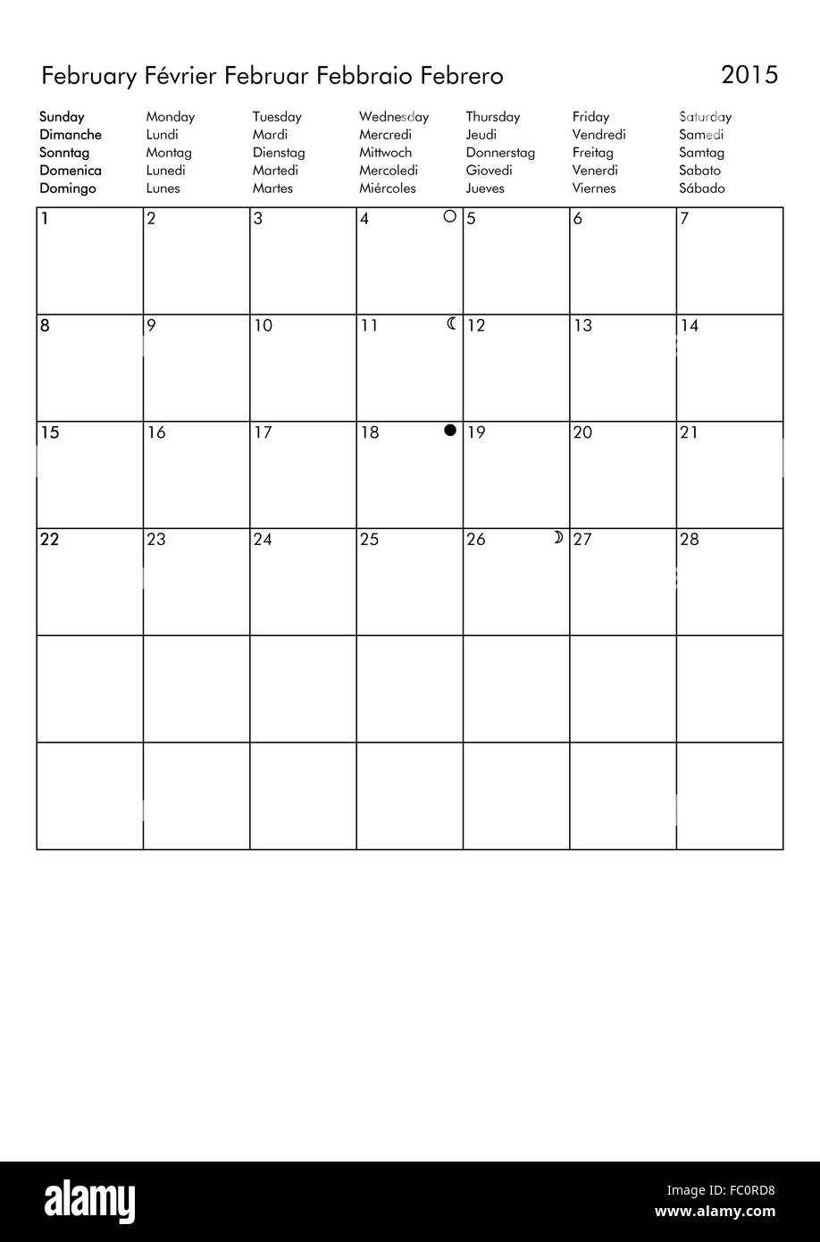 February 2015 calendar hi-res stock photography and images - Alamy