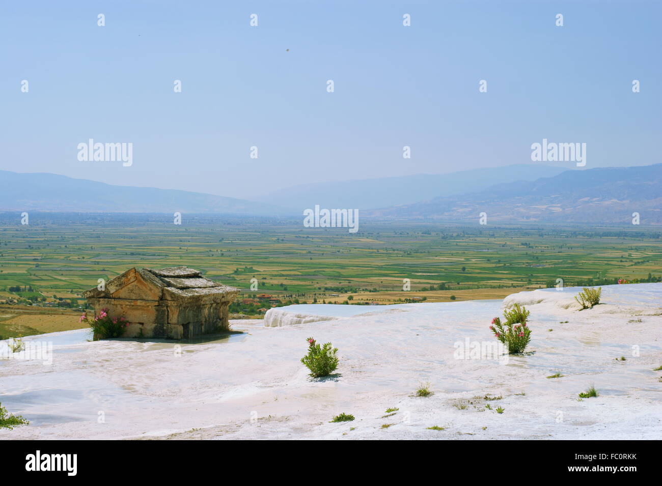 Travertine pools and terraces with water, Pamukkale, Turkey Stock Photo ...