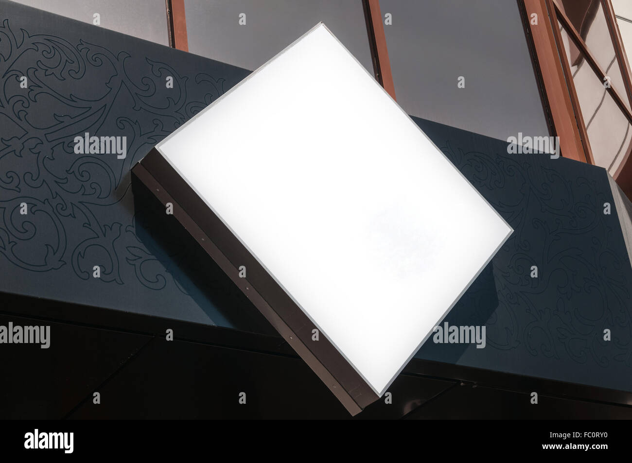 White shop sign Stock Photo - Alamy