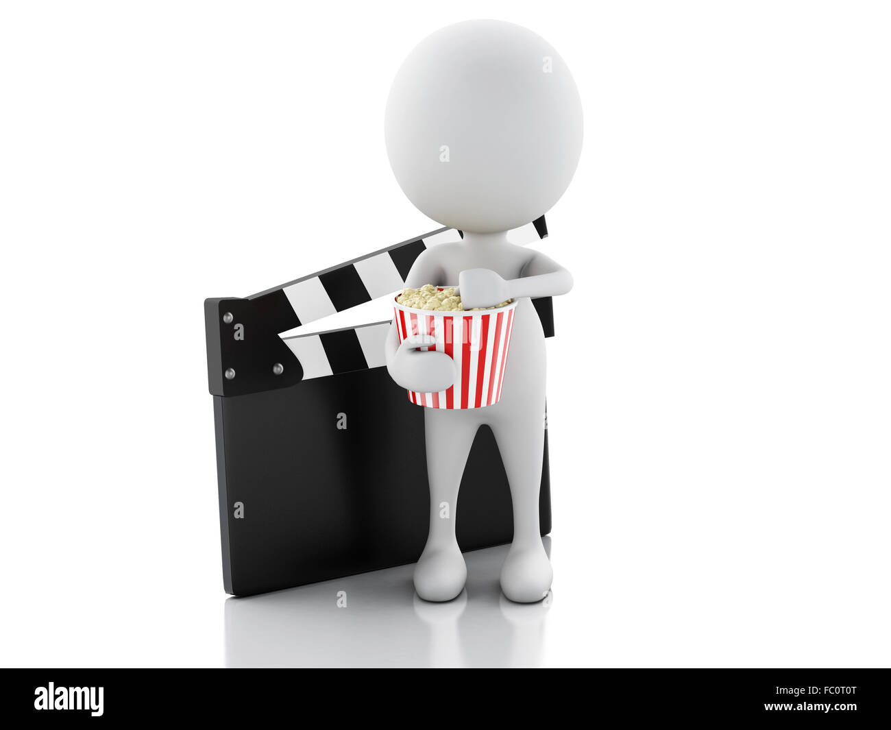 3d white man with clapper board and popcorn Stock Photo - Alamy