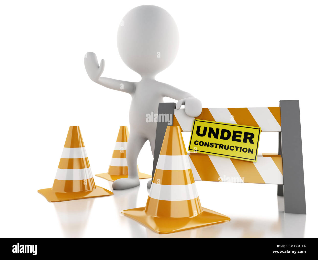 3d white people stop sign with traffic cones Stock Photo - Alamy