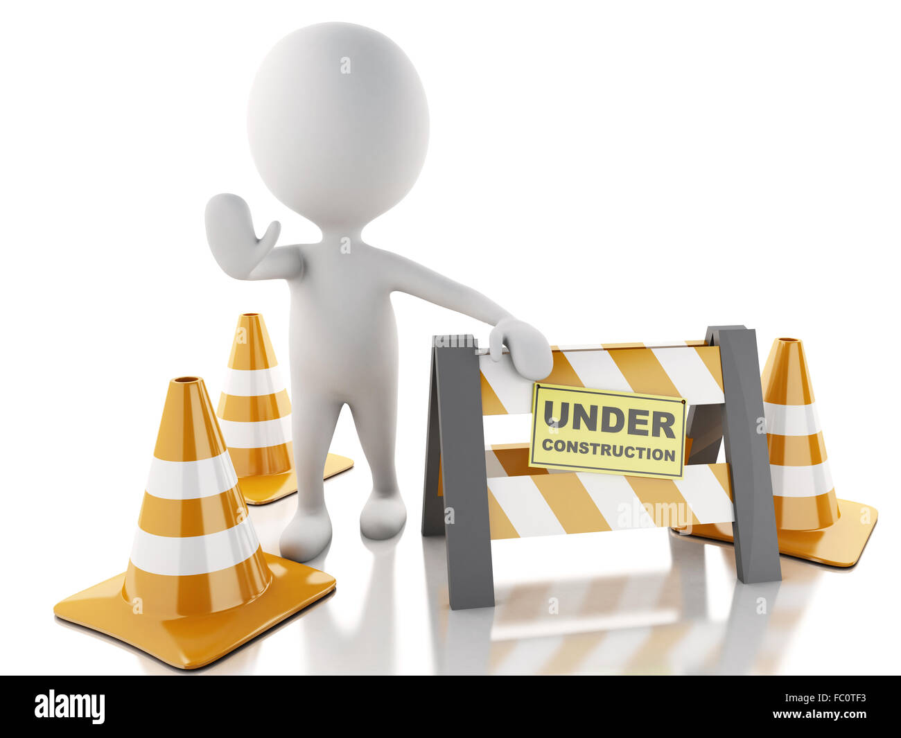 3d white people stop sign with traffic cones Stock Photo - Alamy