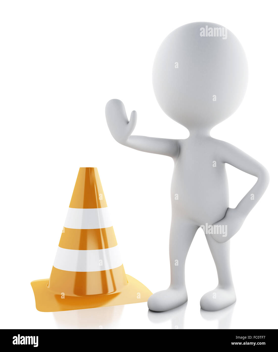 3d white people stop sign with traffic cones Stock Photo - Alamy