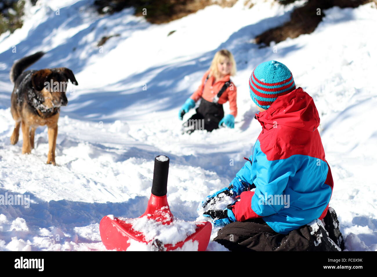 children playing in winter Stock Photo - Alamy