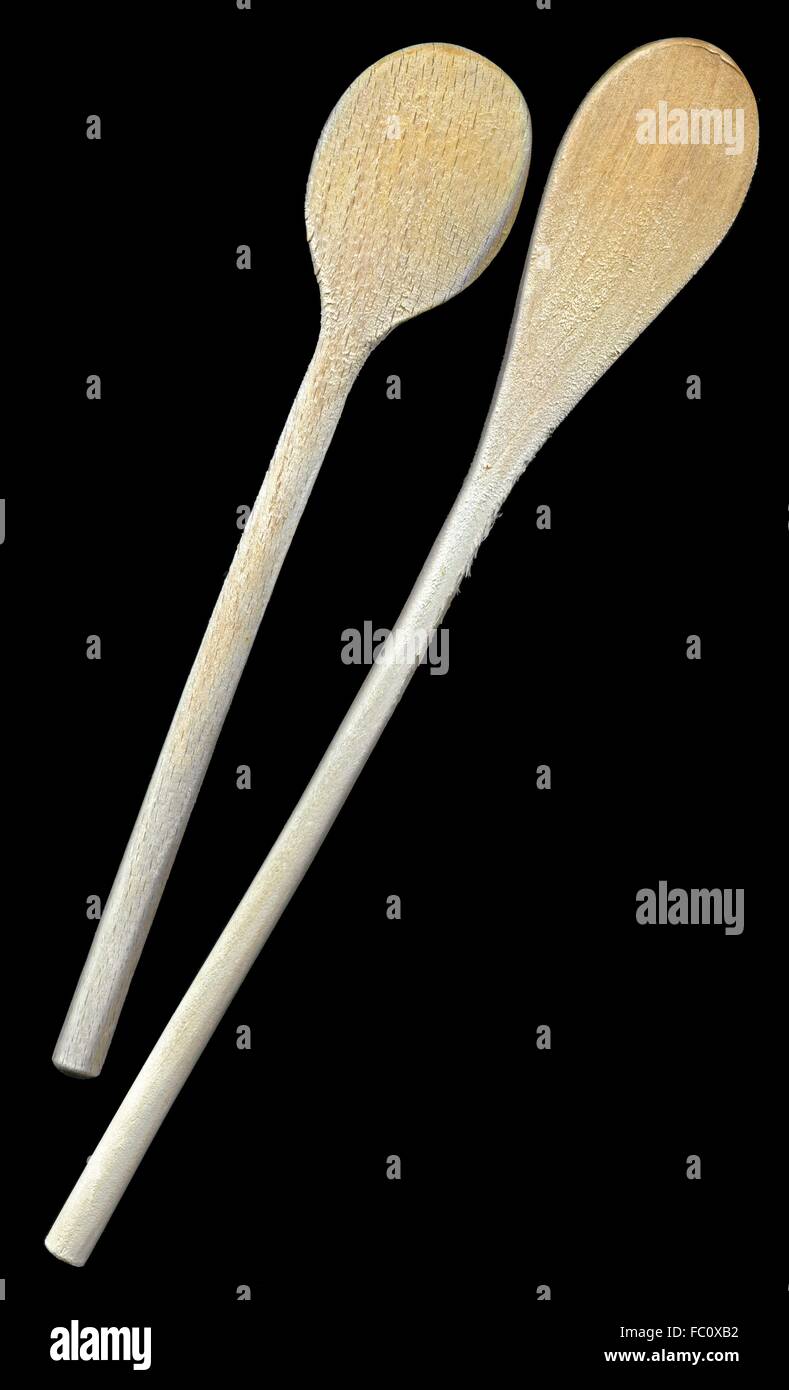 two used wooden cooking spoons Stock Photo - Alamy