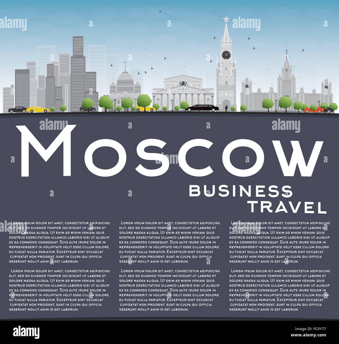 Moscow Skyline with Gray Landmarks, Blue Sky and Copy Space. Vector ...