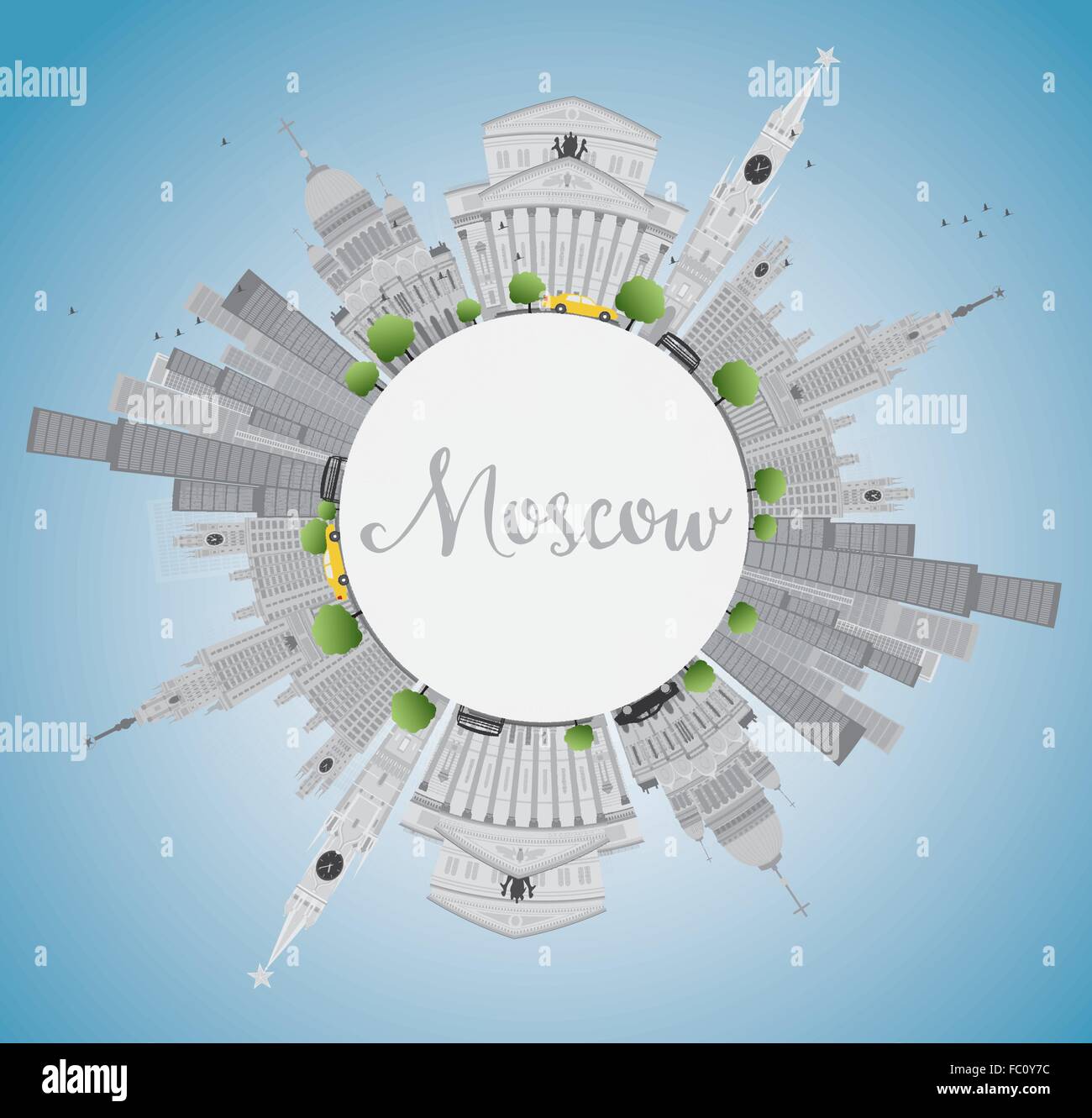 Moscow Skyline with Gray Landmarks, Blue Sky and Copy Space. Vector ...
