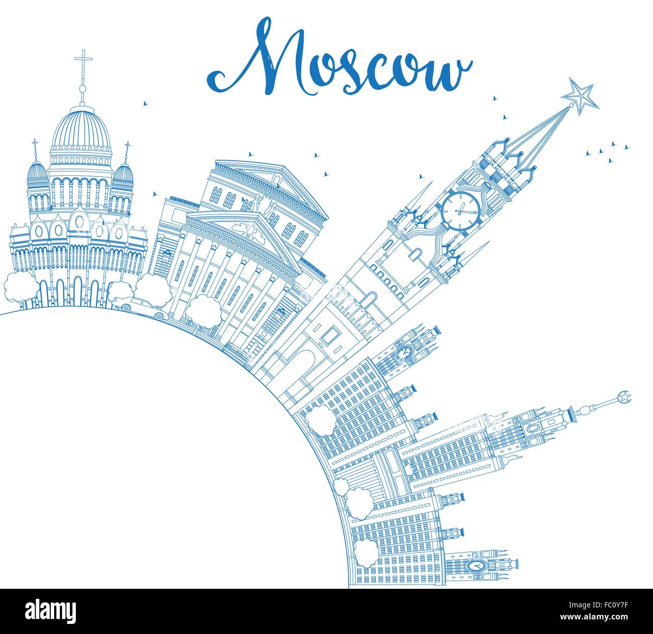 Outline Moscow Skyline with Blue Landmarks and Copy Space. Vector ...