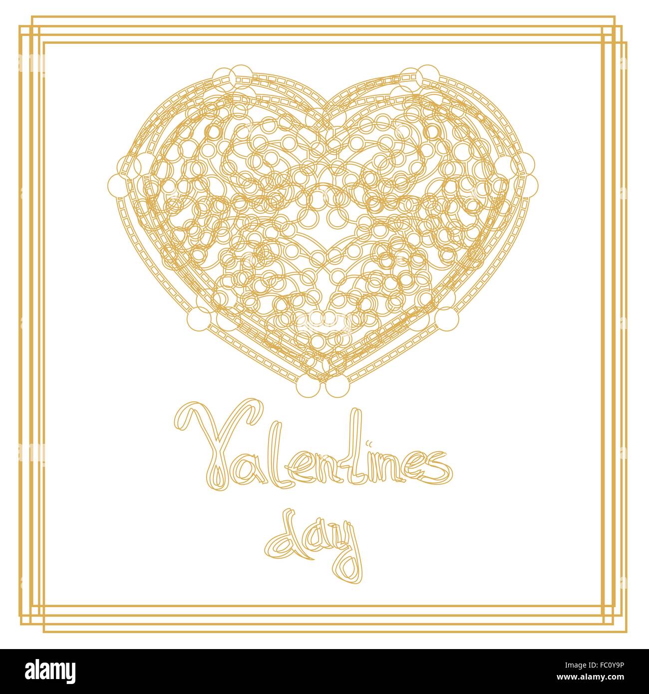 Outline golden heart shape with copy space. Valentines day card. Vector ...