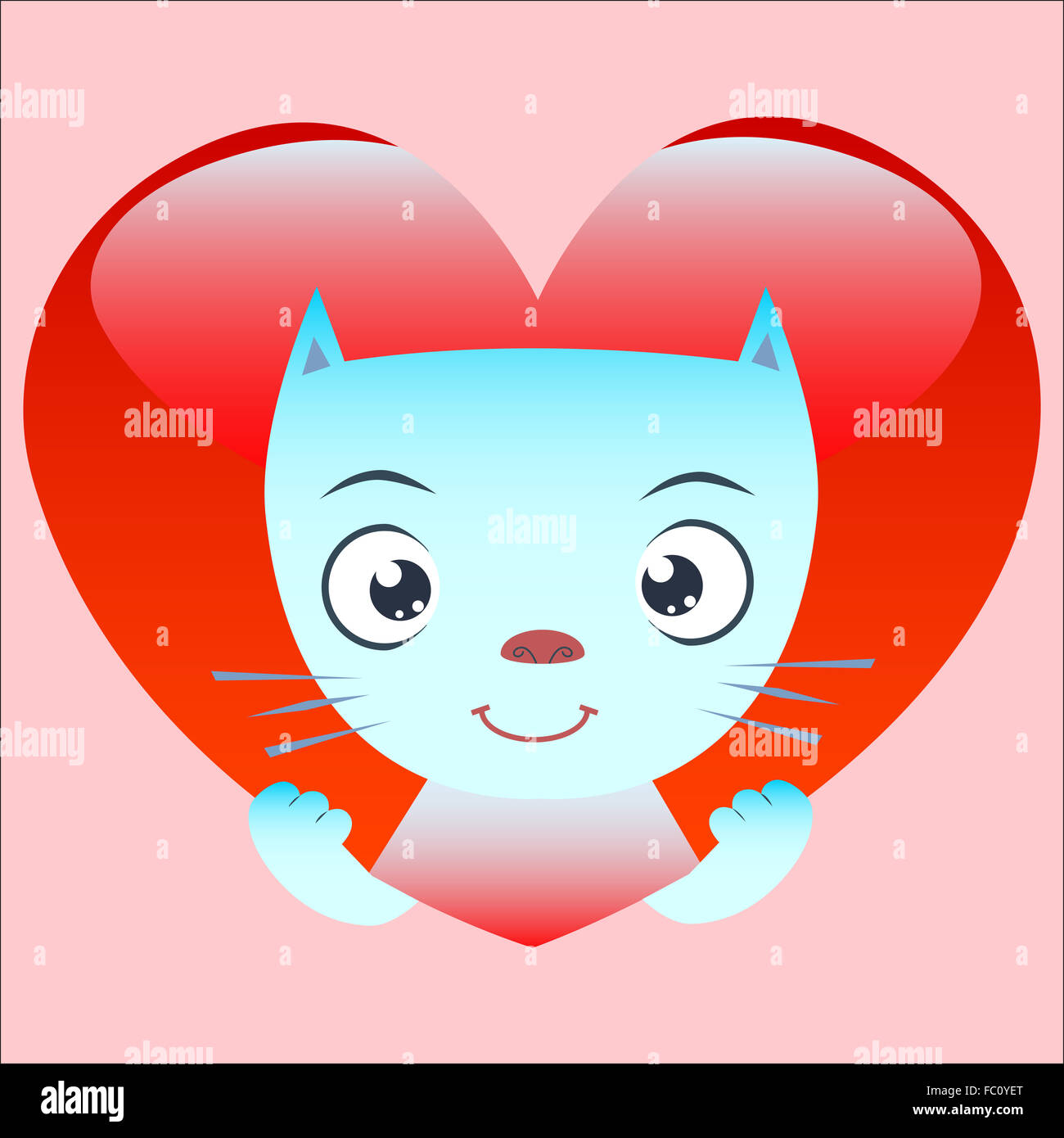 Cute cat Peeps from red heart Stock Photo - Alamy