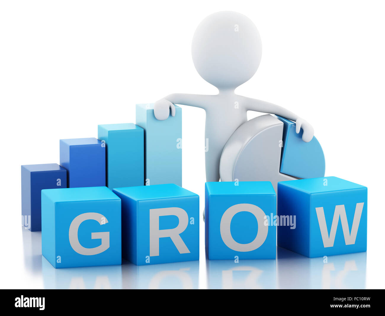 3d white people with business statistic graph Stock Photo - Alamy