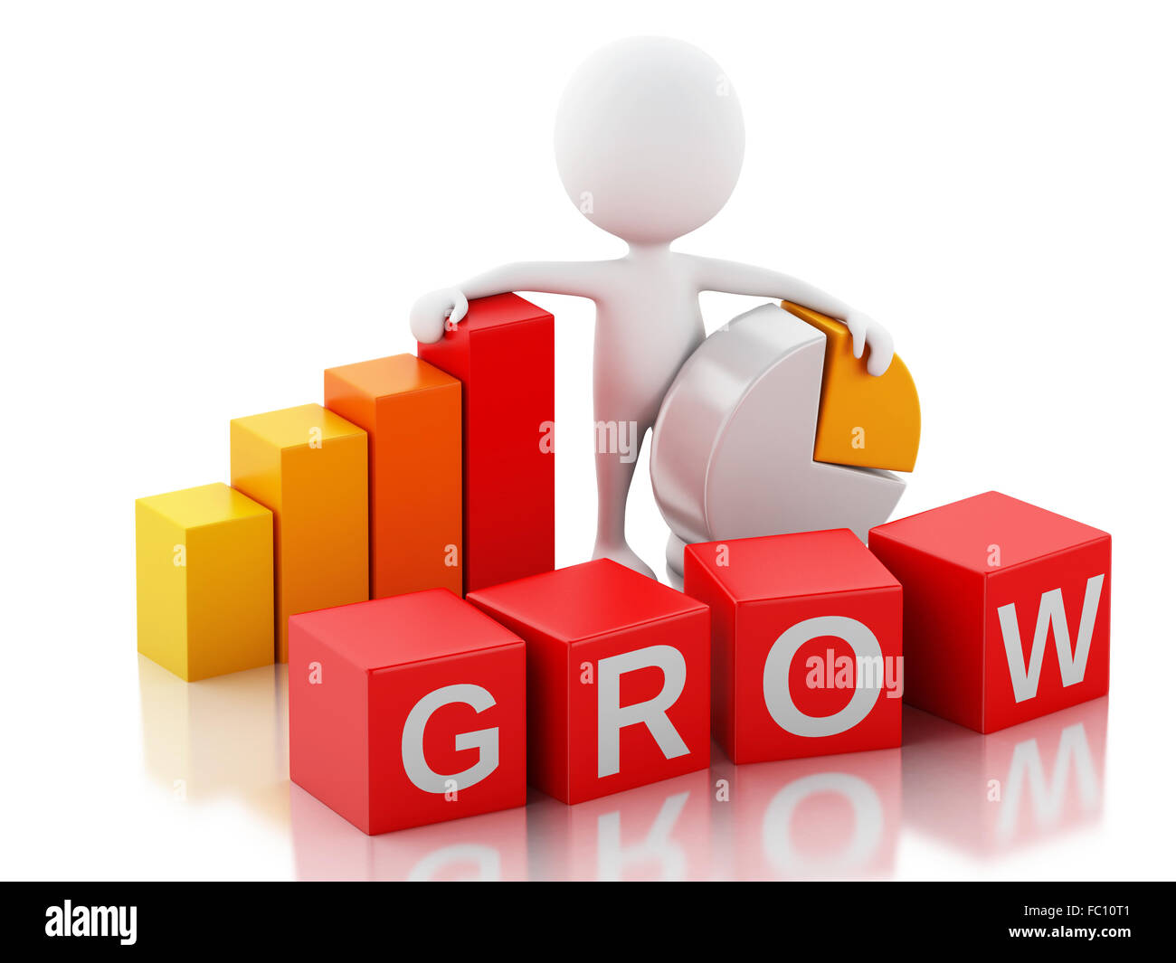 3d white people business statistic graph. Success Stock Photo - Alamy