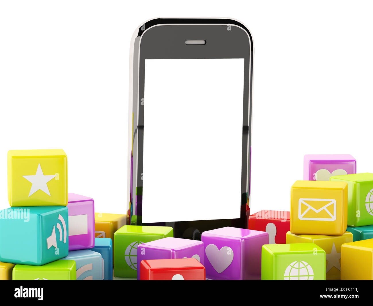 3d Smartphone with cloud of Application Icons Stock Photo - Alamy