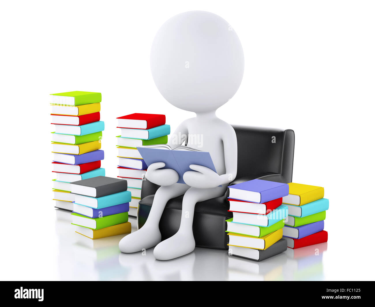 3d white people reading a book on white background Stock Photo - Alamy