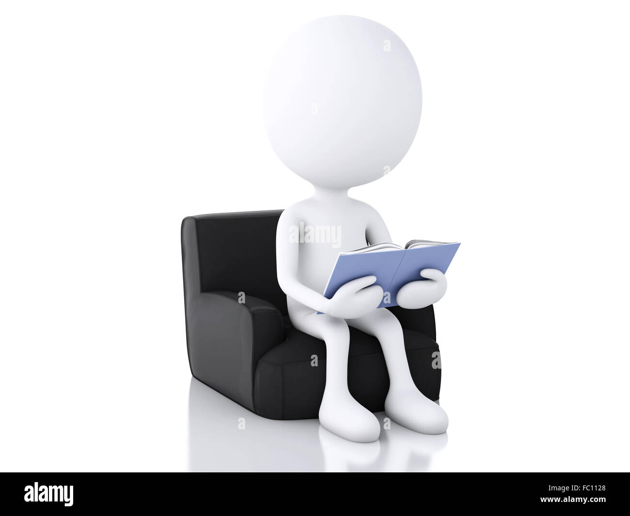 3d white people reading a book on white background Stock Photo - Alamy