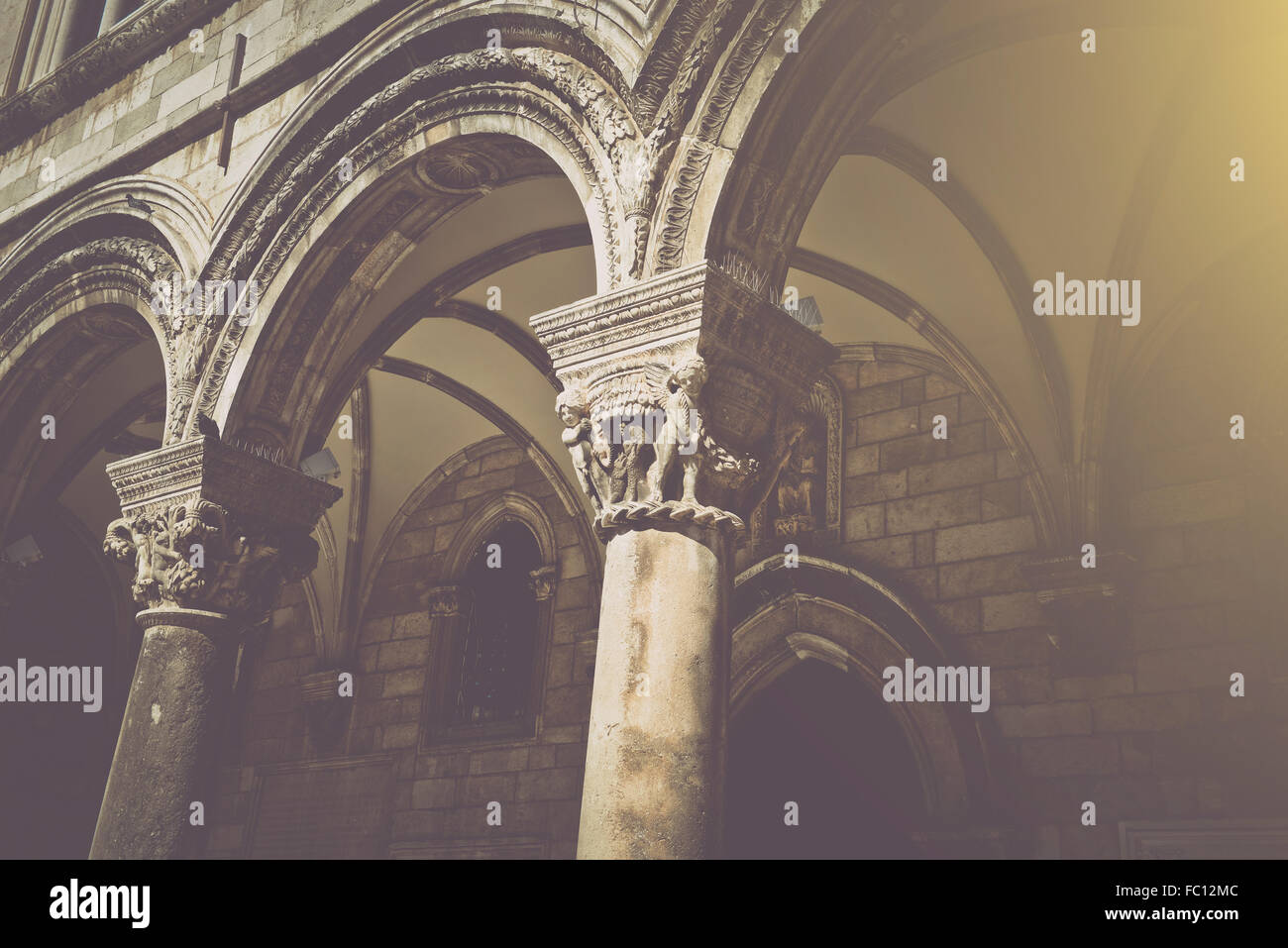 Gothic Stone Pillars in Retro Film Style Stock Photo - Alamy