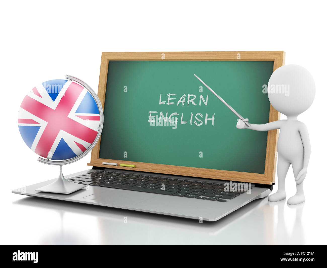 3d white people with laptop. Learn English concept Stock Photo - Alamy