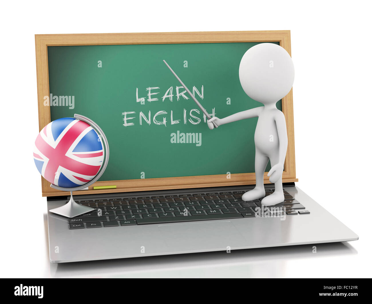 3d white people with laptop. Learn English concept Stock Photo - Alamy