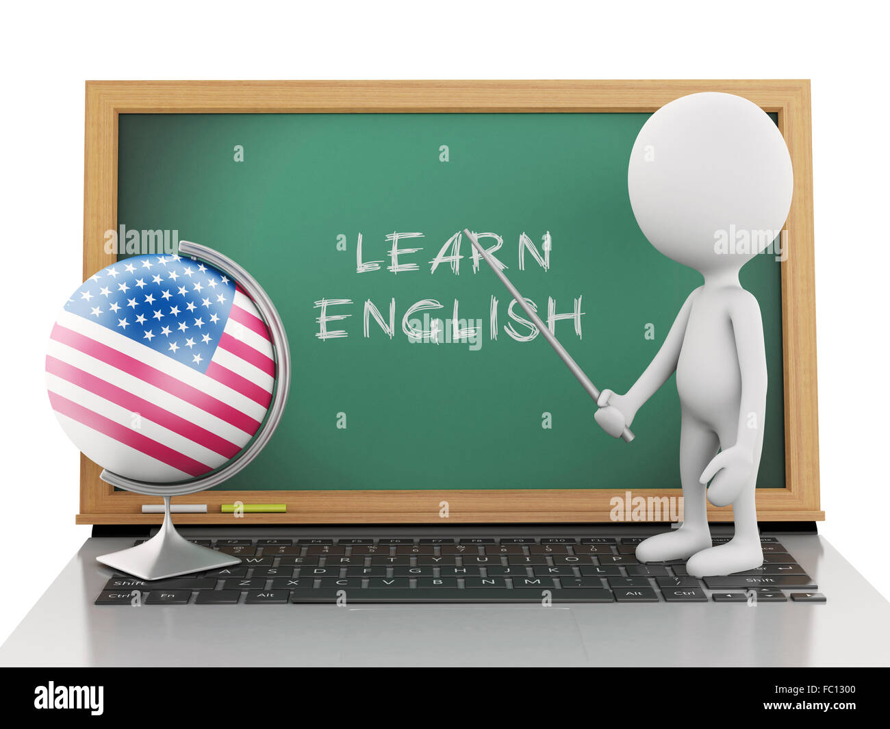 3d white people with laptop. Learn English concept Stock Photo - Alamy