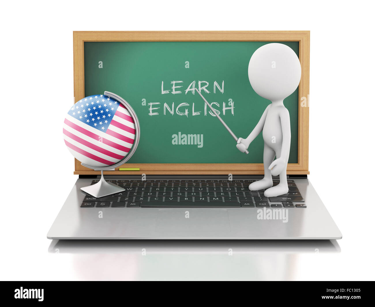 3d white people with laptop. Learn English concept Stock Photo - Alamy