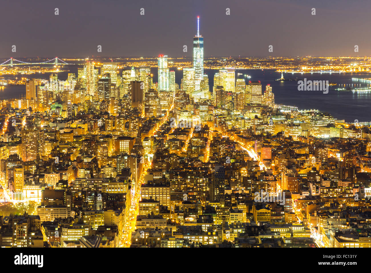 NYC Manhattan Downtown dusk Stock Photo - Alamy