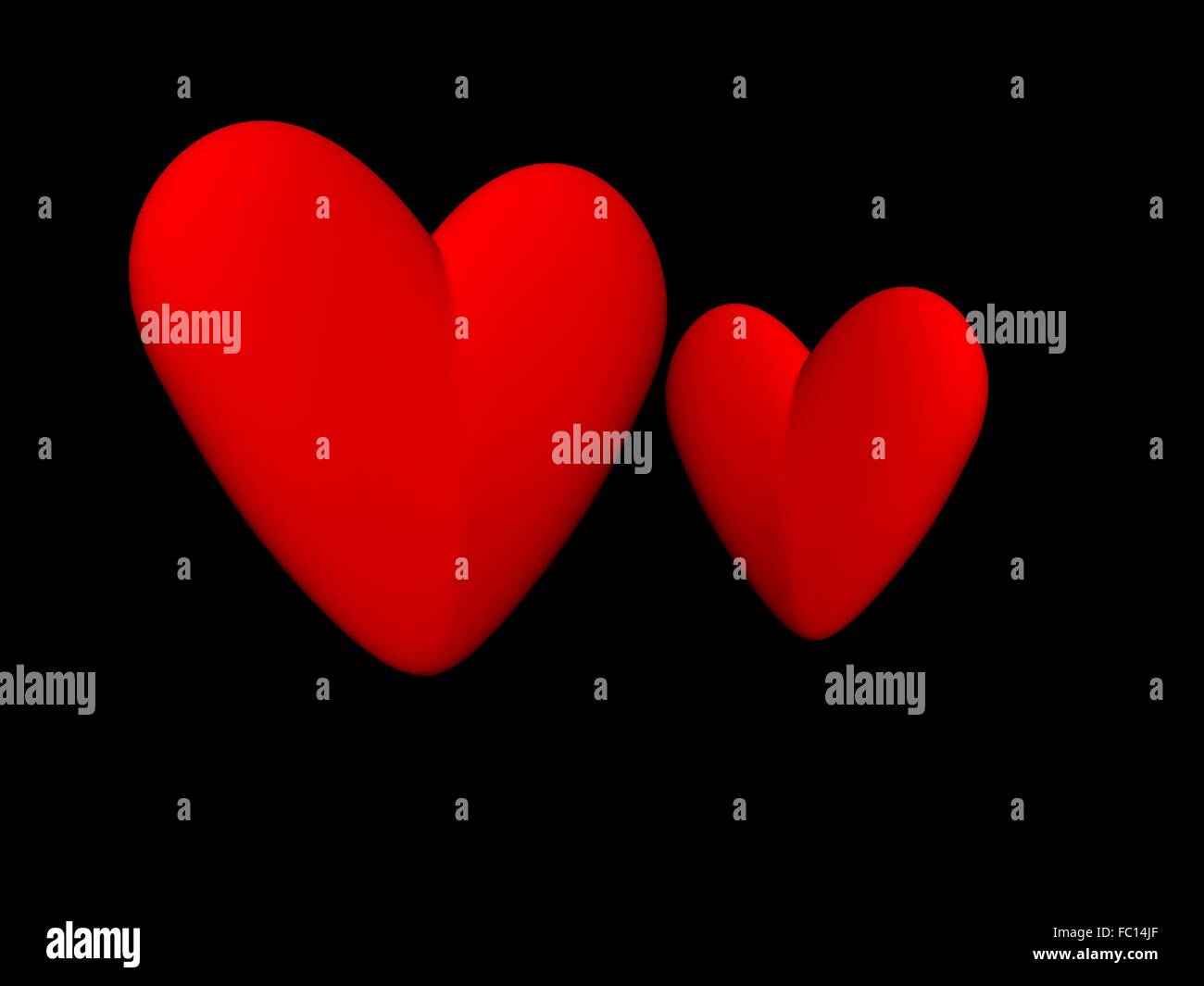 Two red hearts - 3d render Stock Photo - Alamy