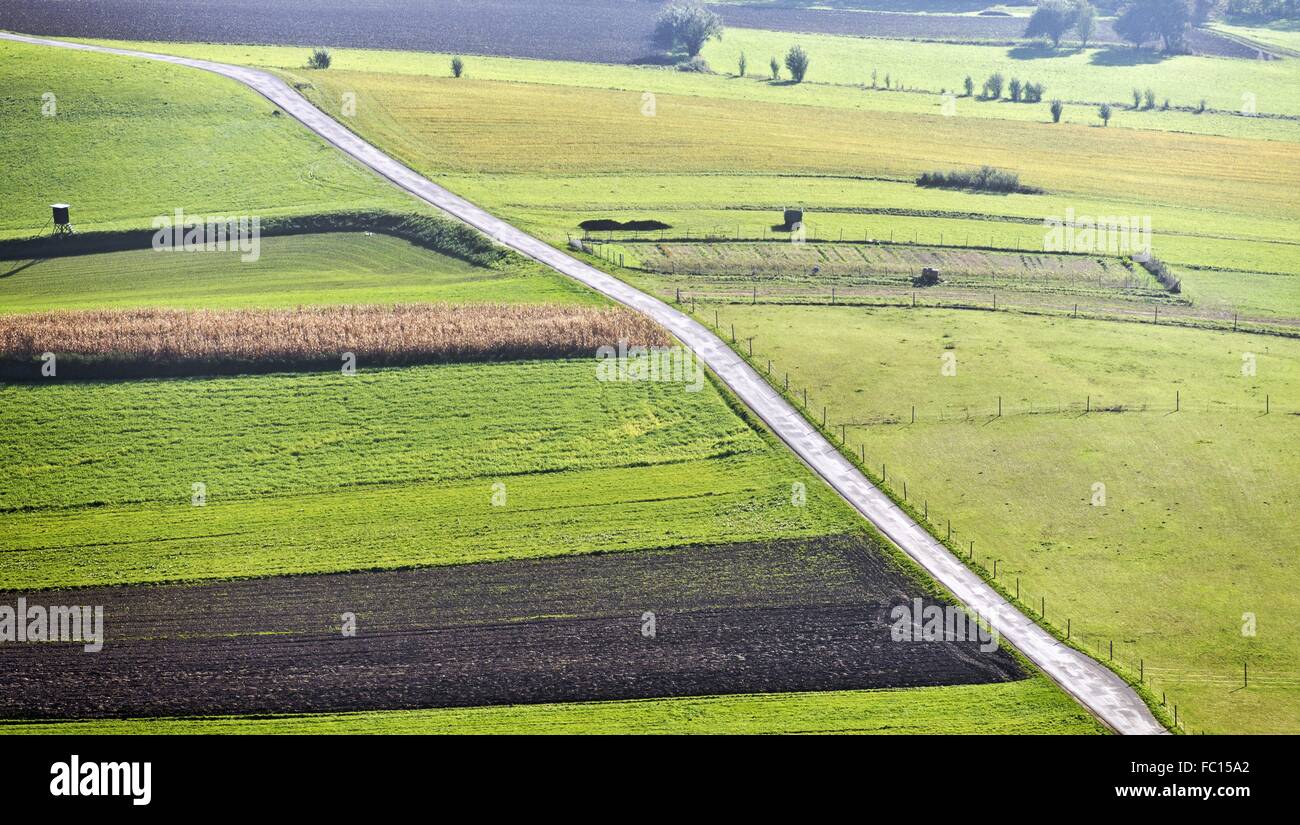 landscape with fields and a country road Stock Photo - Alamy