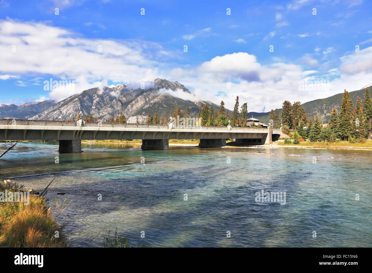 The bridge across mountain river Banff Stock Photo - Alamy