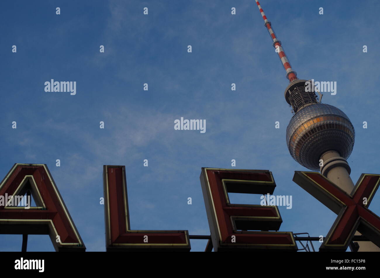 sign alex with television tower in berlin Stock Photo - Alamy