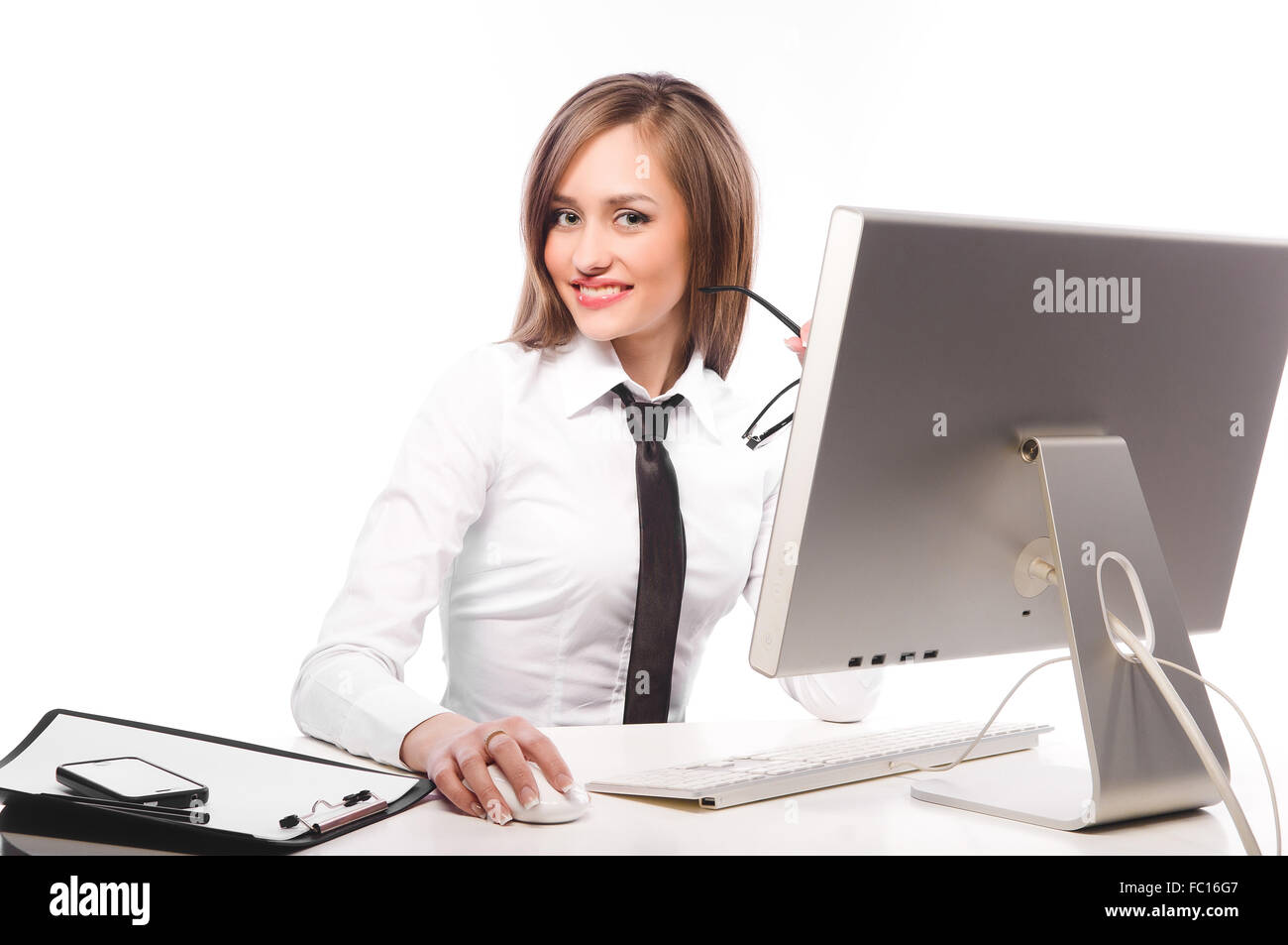 girl works at the computer Stock Photo - Alamy
