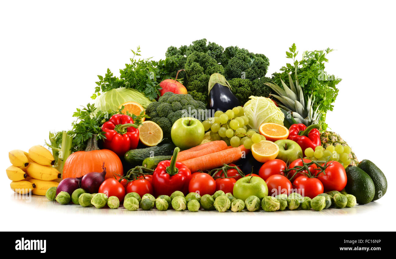 Composition with assorted raw organic vegetables isolated on white ...