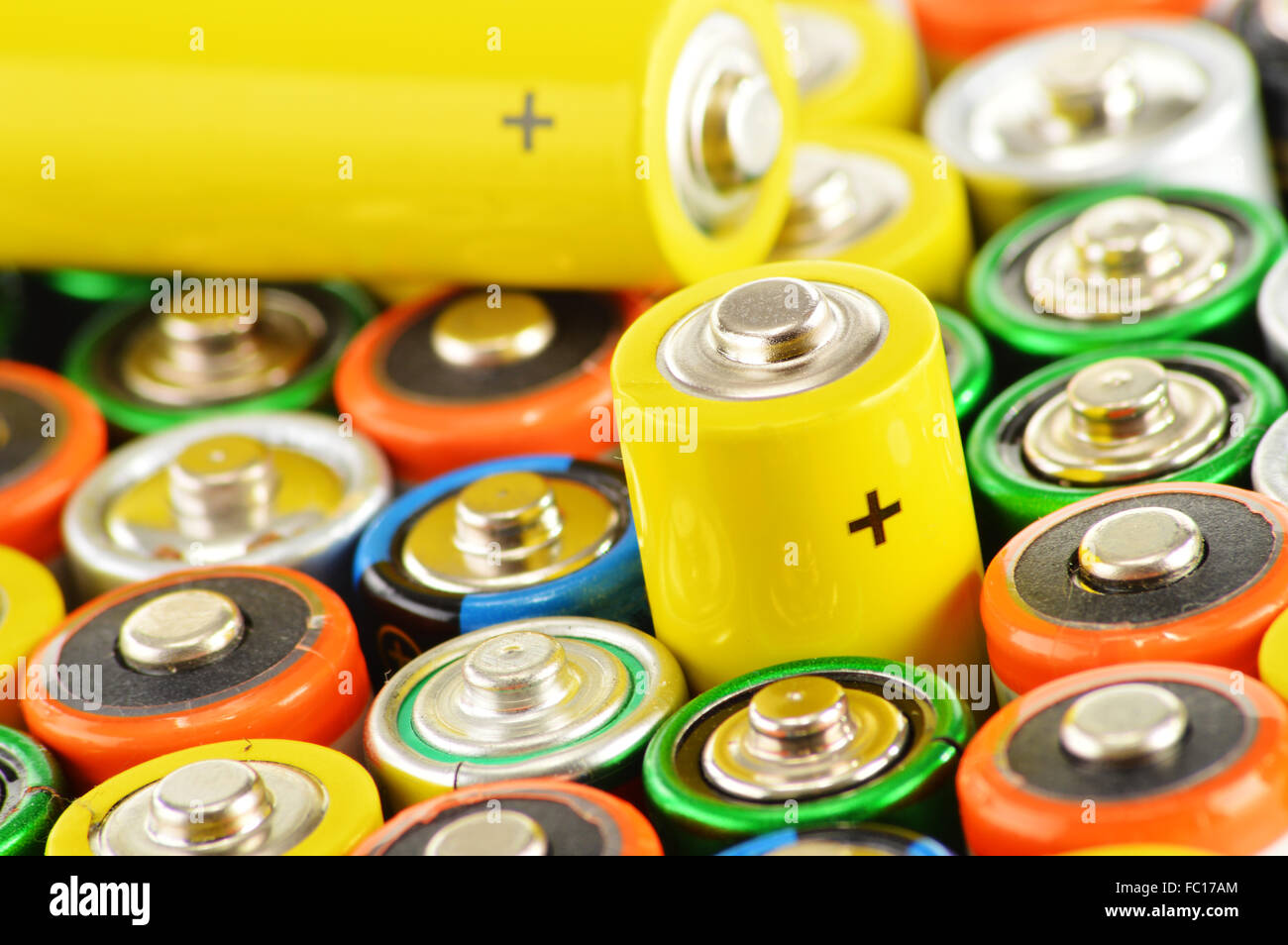 Composition with alkaline batteries. Chemical waste Stock Photo - Alamy